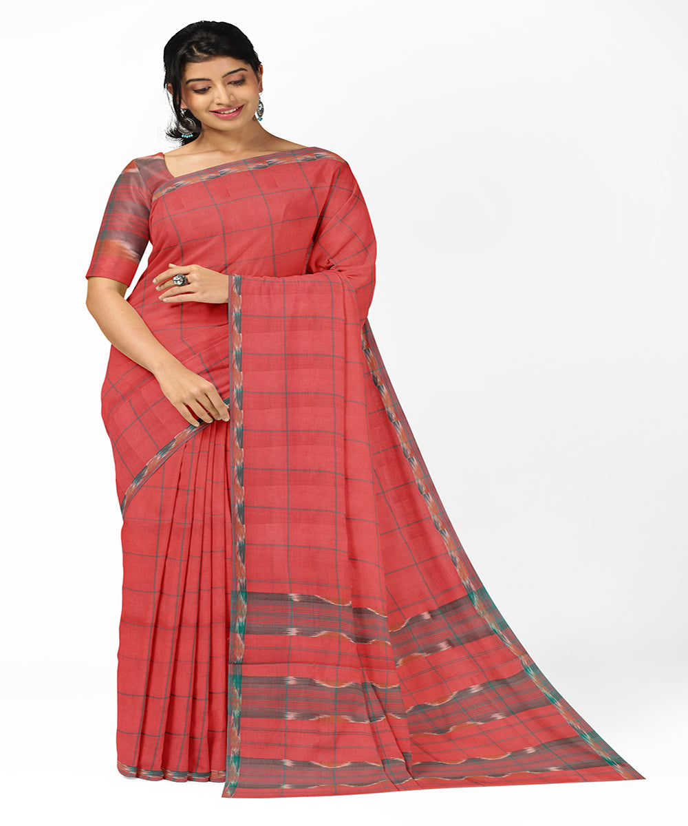 Red checks cotton handwoven rajahmundry saree – GoSwadeshi