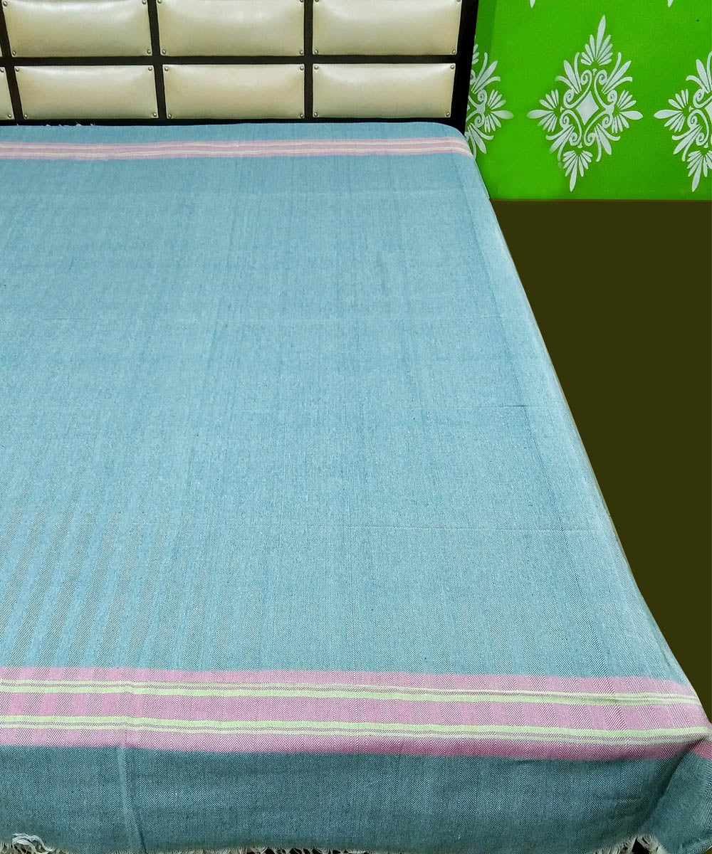 Sky blue off white handwoven cotton cotton AC blanket – GoSwadeshi