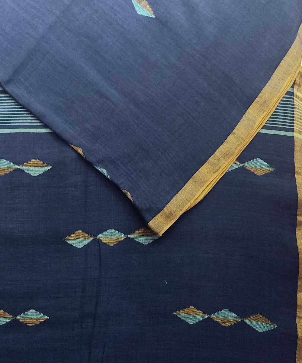 Navy blue handwoven jamdani saree – GoSwadeshi