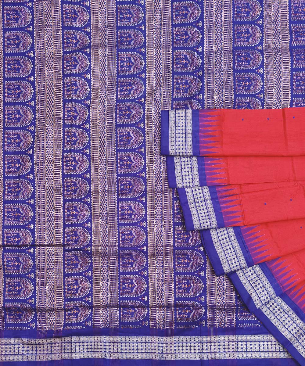 Red navy blue Silk Handwoven Bomkai Saree – GoSwadeshi