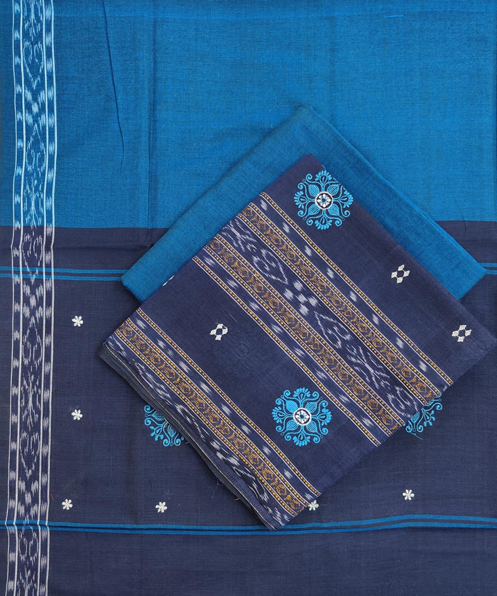 Navy blue sky blue handwoven cotton bomkai dress material – GoSwadeshi