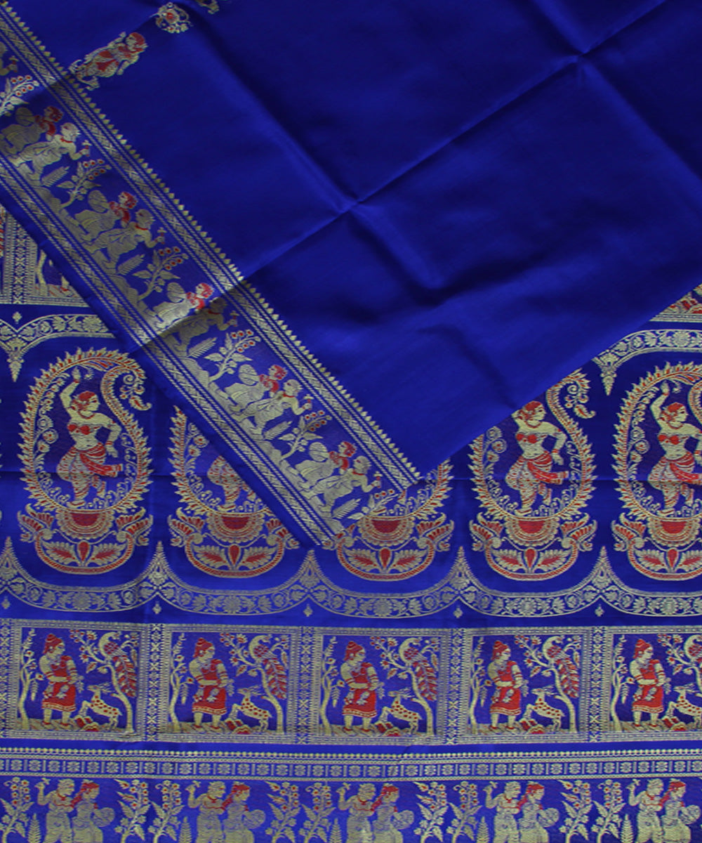 Royal blue handwoven meenakari baluchari silk saree – GoSwadeshi