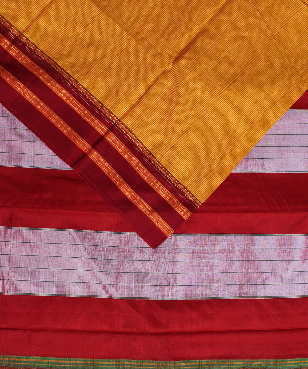 Orange checks red gayatri border cotton art silk ilkal saree – GoSwadeshi