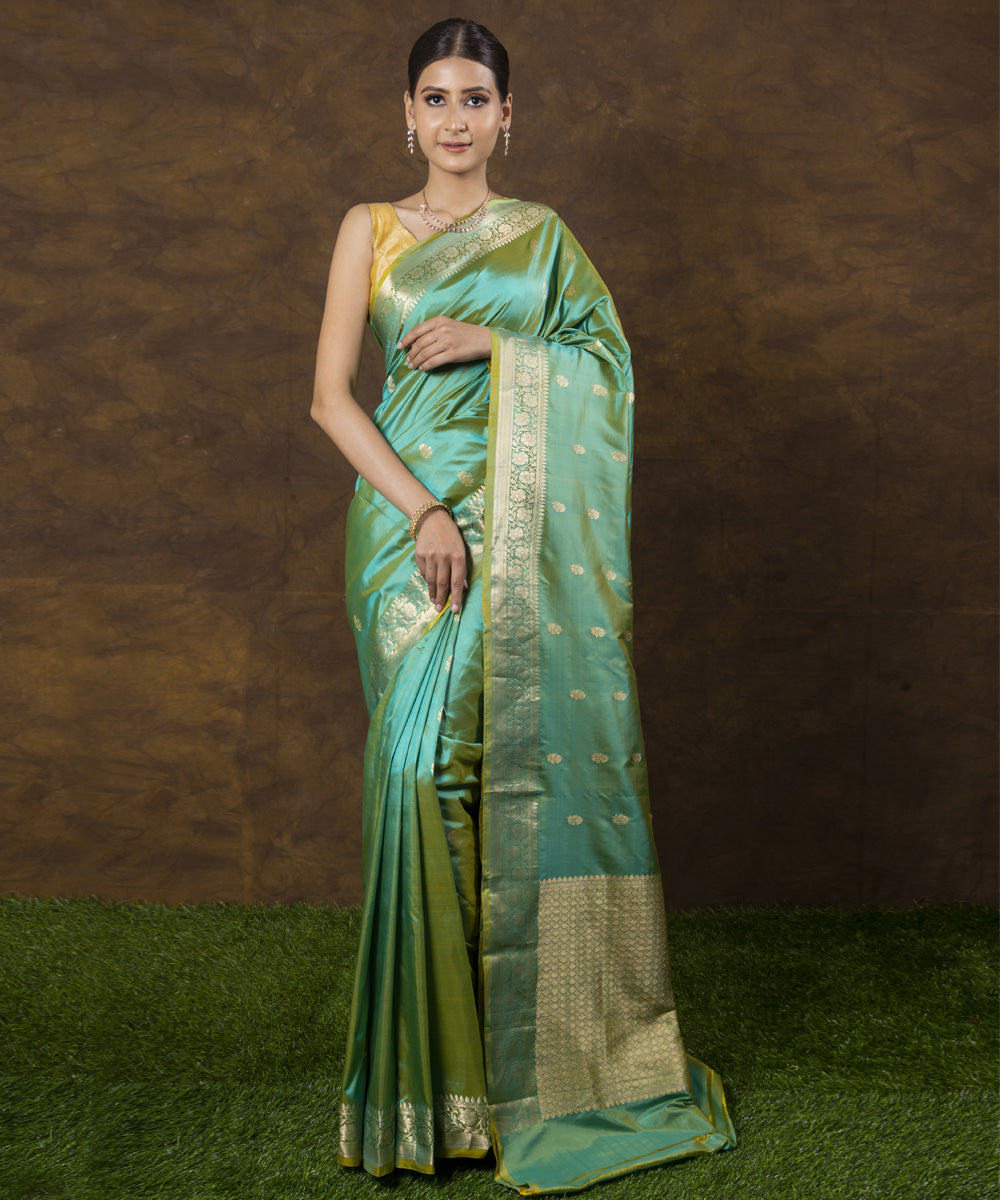 Cyan green silk handwoven banarasi saree – GoSwadeshi