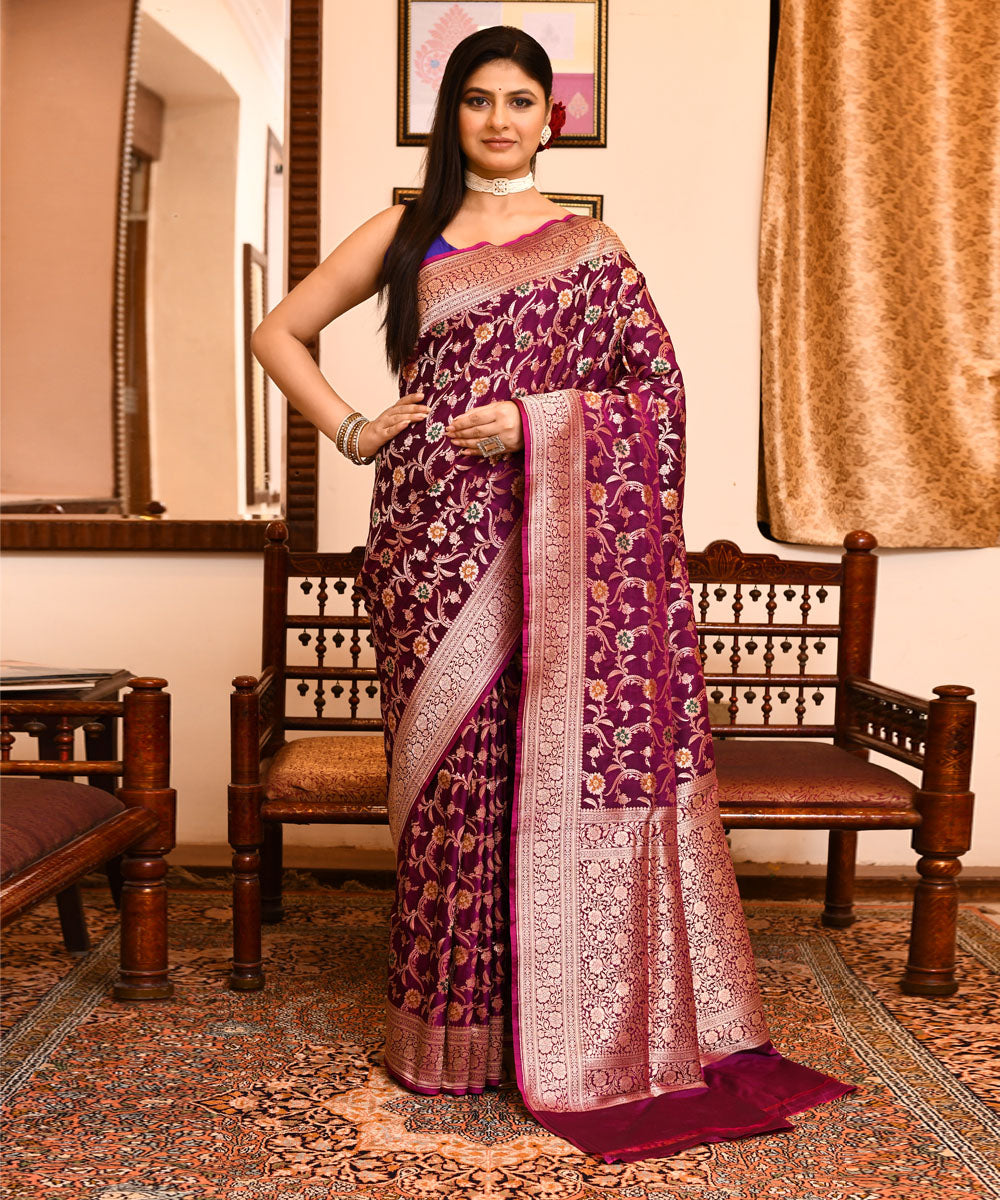 Jamuni purple silk handwoven banarasi saree – GoSwadeshi