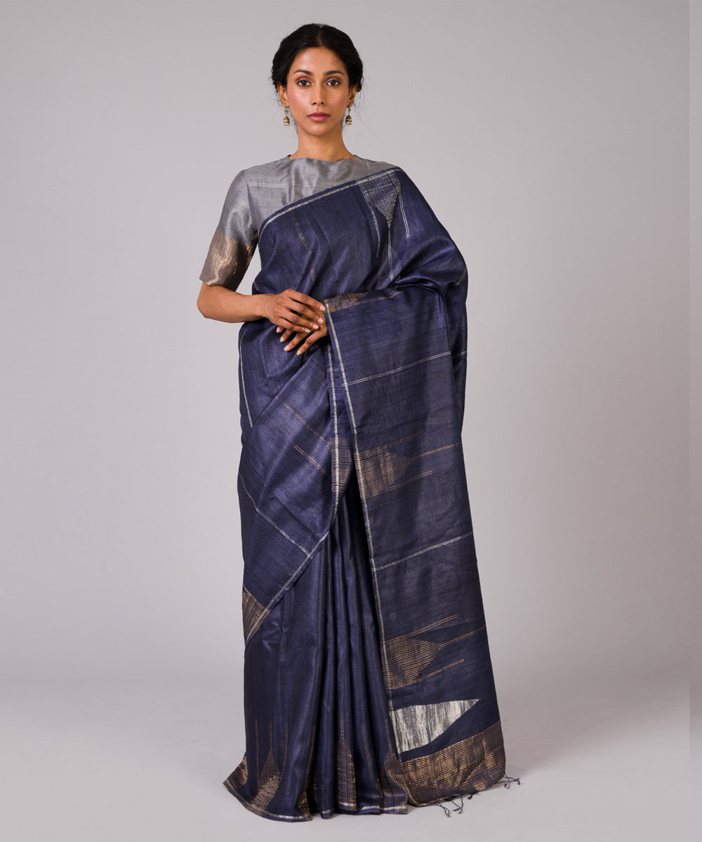 Deep blue kosa handloom chhattisgarh silk saree – GoSwadeshi