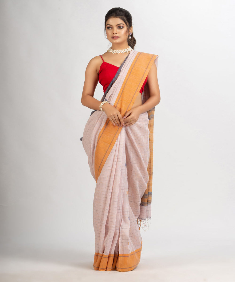Faded pink handwoven cotton bengal saree – GoSwadeshi