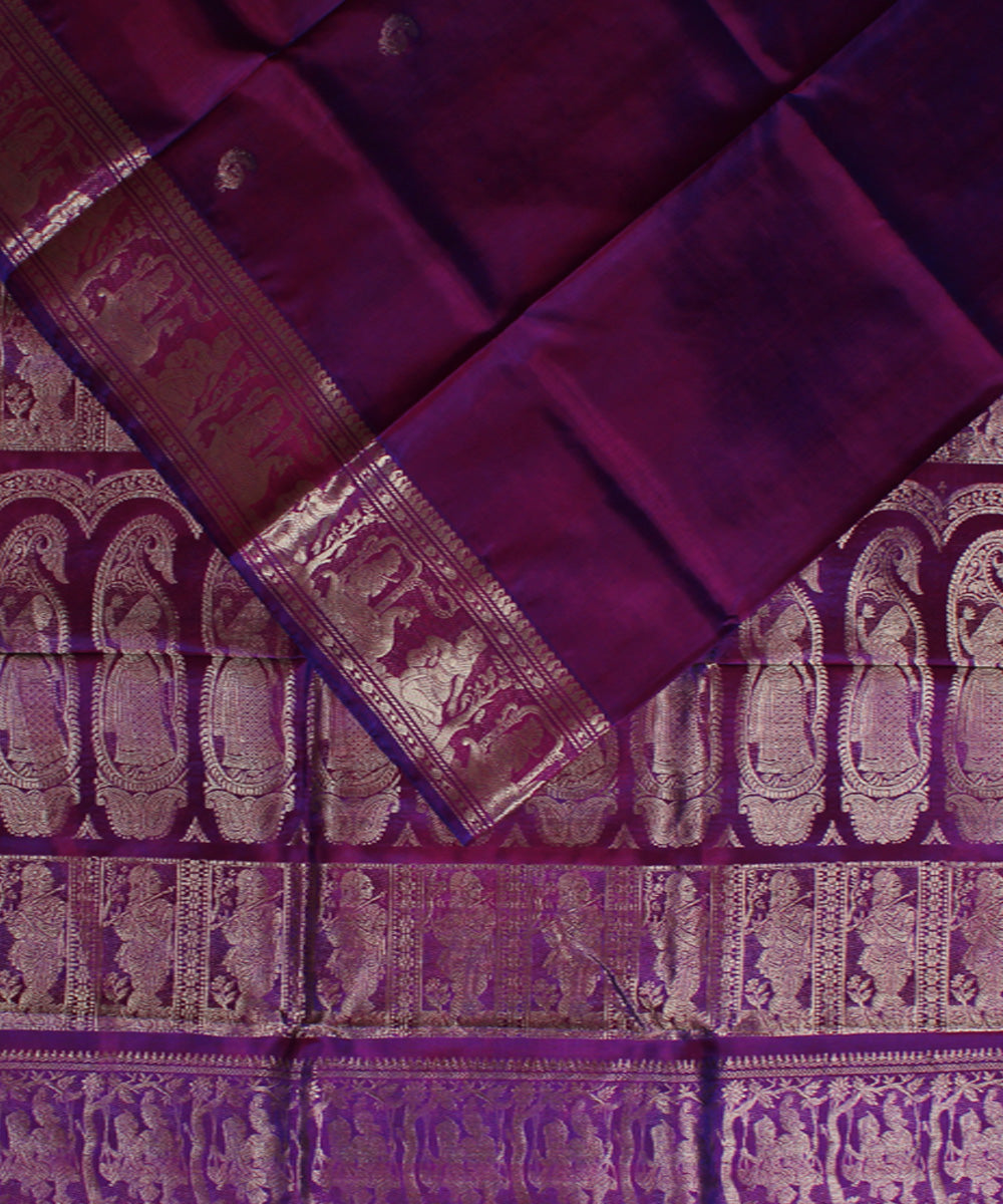 Blue rani dual shaded handwoven baluchari swarnachari silk saree ...