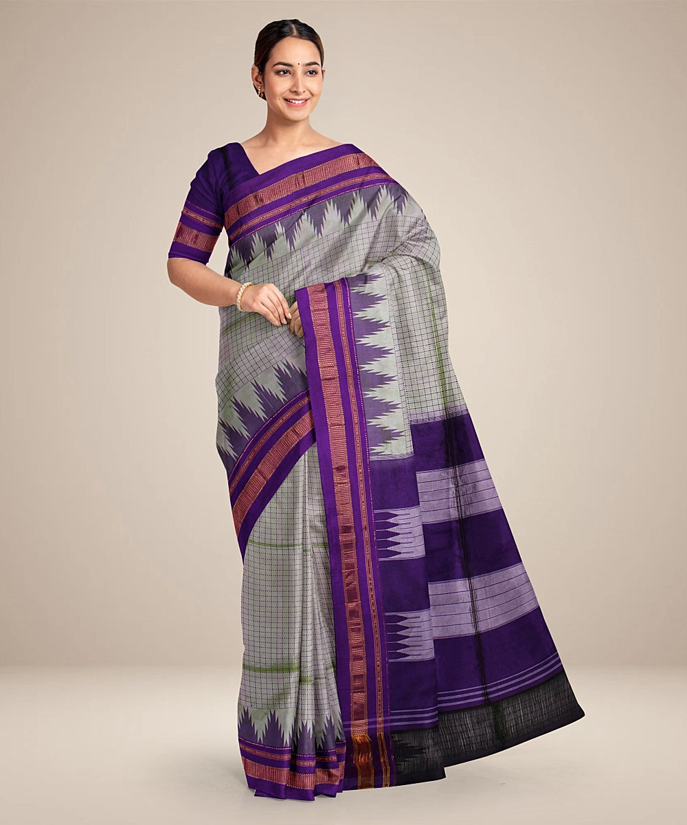 Grey blue handwoven ilkal silk saree – GoSwadeshi