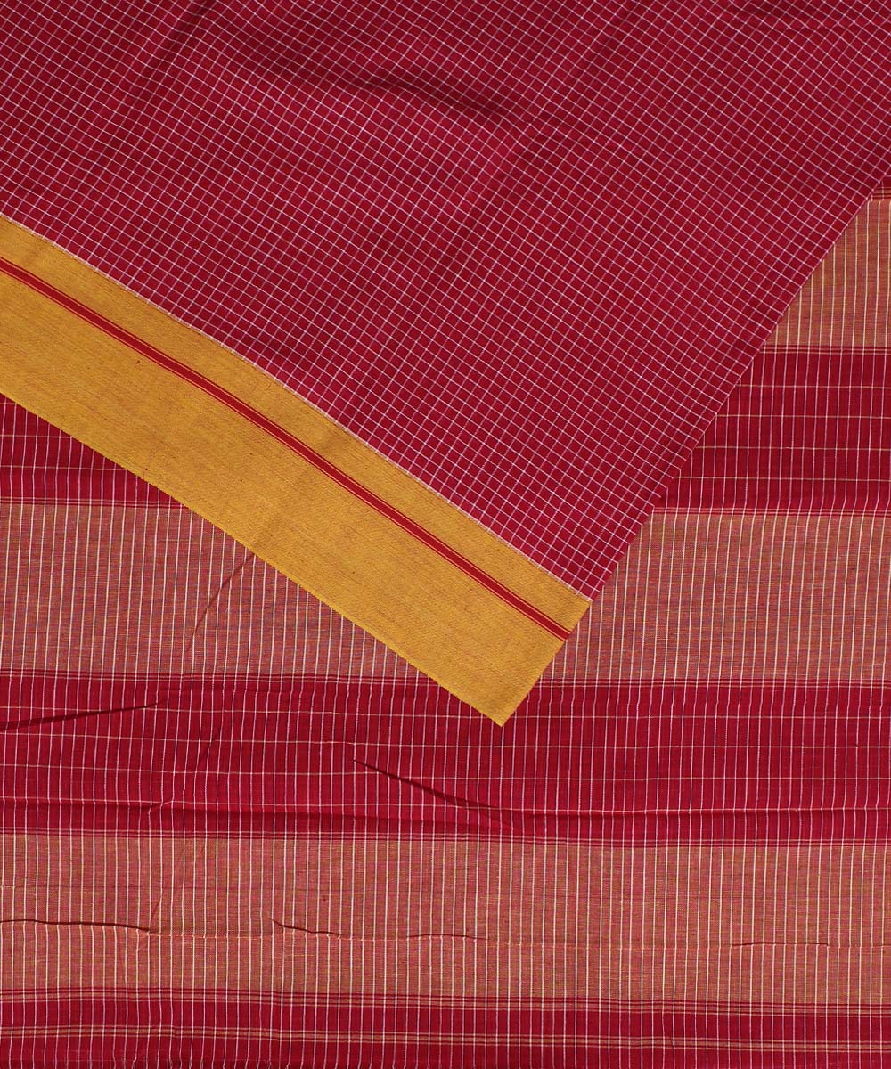 Red checks yellow border cotton handloom patteda anchu saree – GoSwadeshi