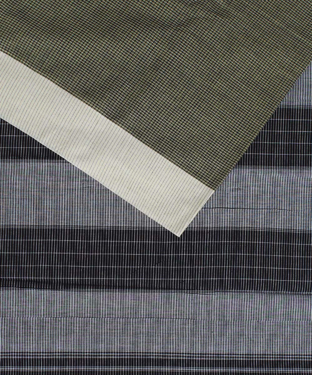 Olive green checks yellow border cotton handloom patteda anchu saree ...