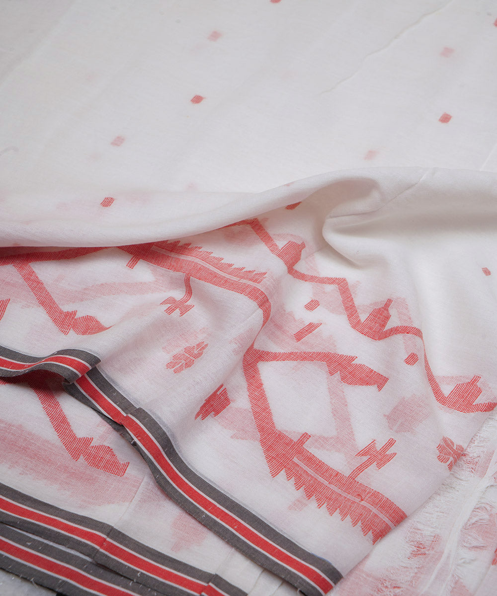 White handwoven bengal cotton border design jamdani fabric – GoSwadeshi