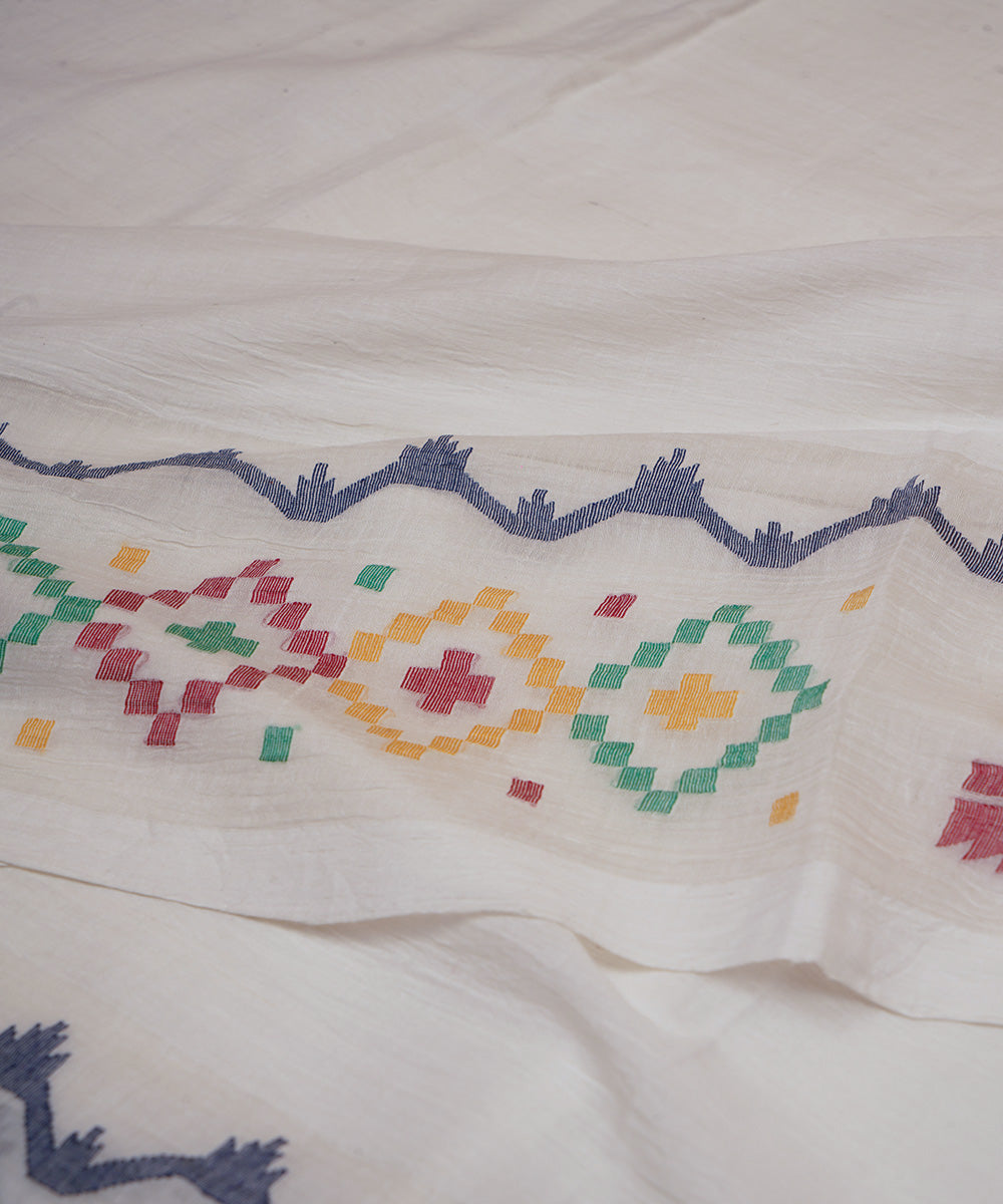 White hand woven bengal cotton border design jamdani fabric – GoSwadeshi