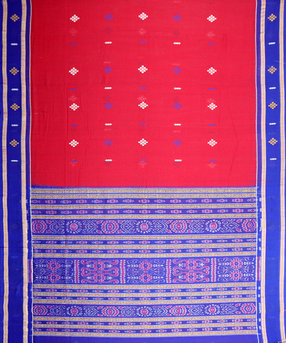 Red blue cotton handwoven bomkai saree – GoCoop