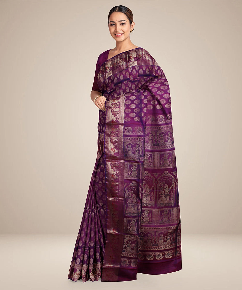Purple handwoven swarnachari silk baluchari saree – GoSwadeshi