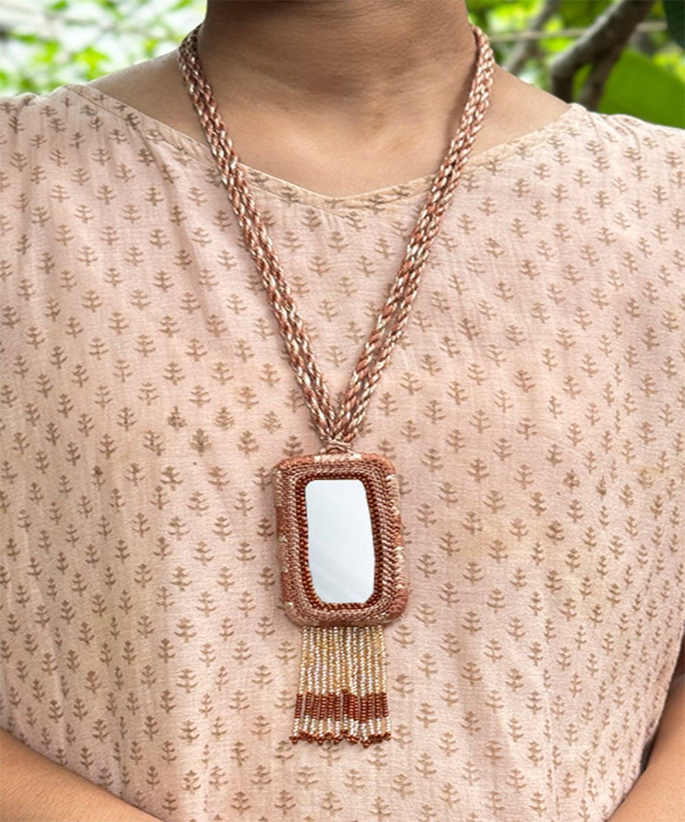 Brown cream handcrafted patwa mirror bead work necklace – GoSwadeshi