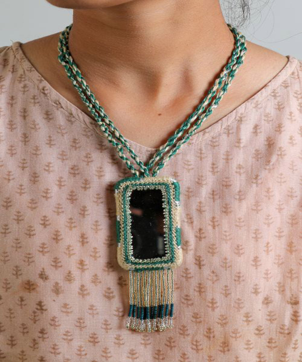 Green cream handcrafted patwa mirror bead work necklace – GoSwadeshi