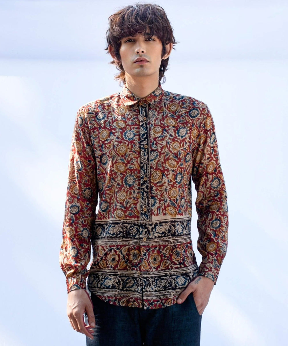 Red hand crafted kalamkari cotton shirt – GoSwadeshi