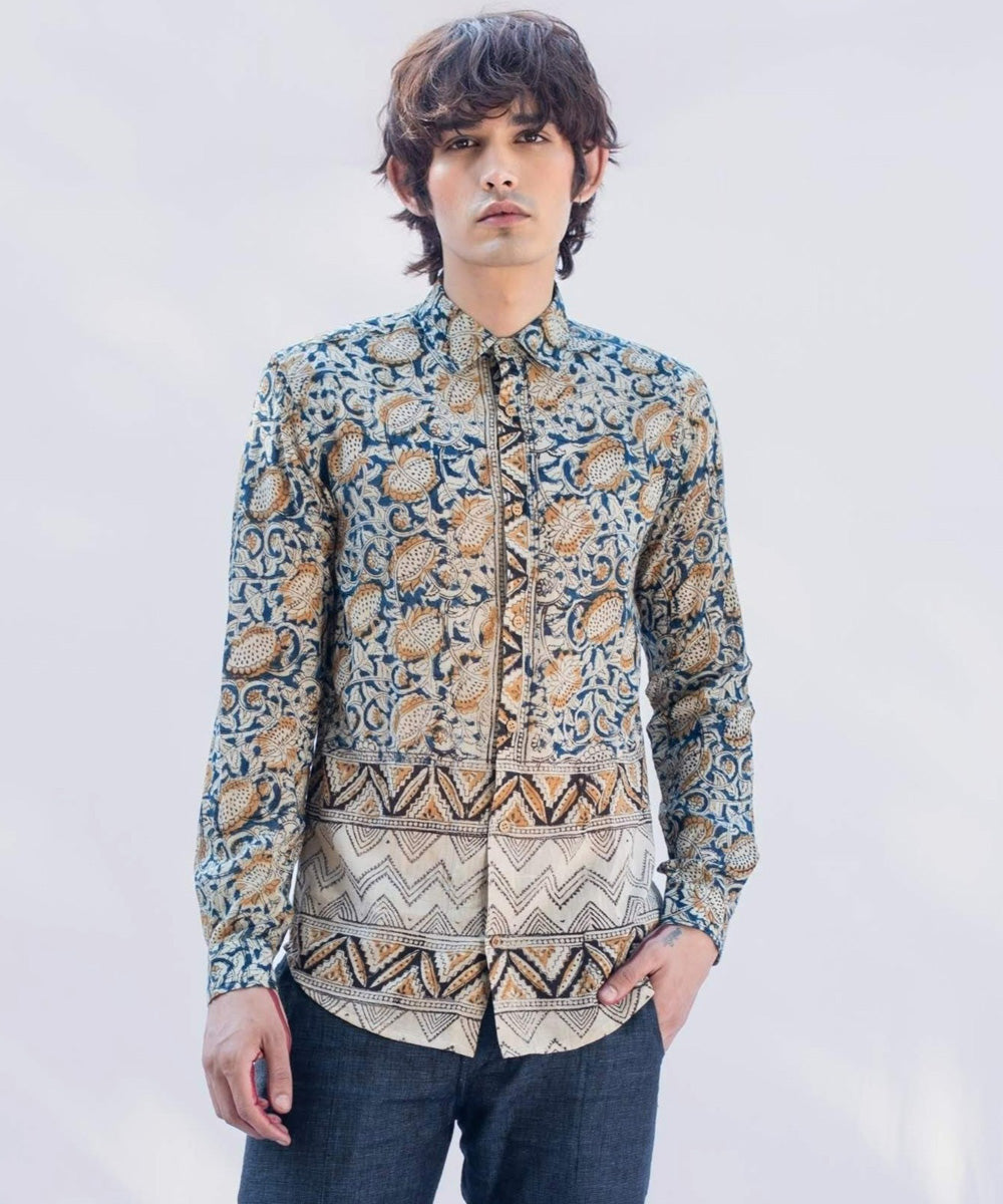 Blue hand crafted kalamkari cotton shirt – GoSwadeshi