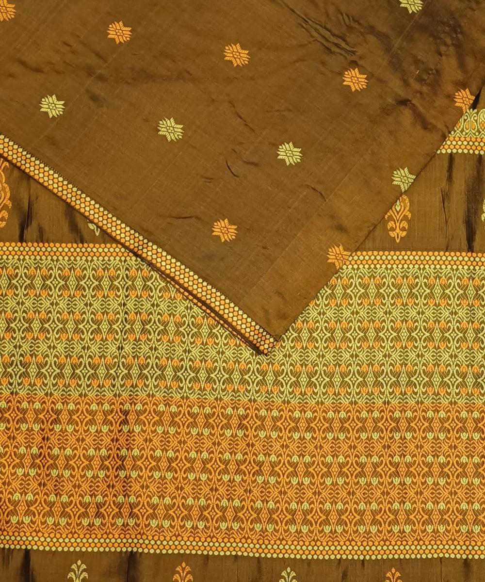 Olive green light yellow modal with mulberry handloom assam saree ...
