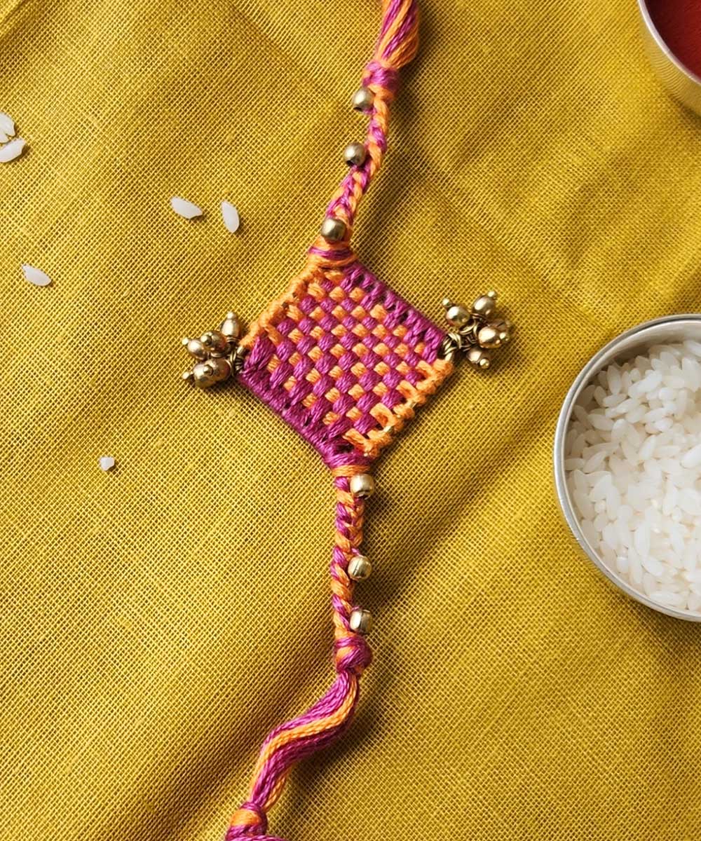 Handcrafted orange pink mercerised cotton rakhi – GoSwadeshi