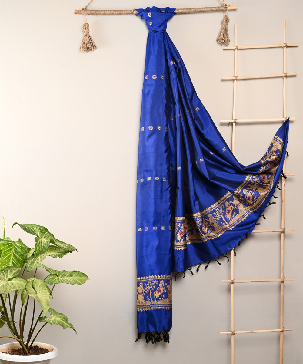 Royal blue handwoven silk baluchari dupatta – GoSwadeshi