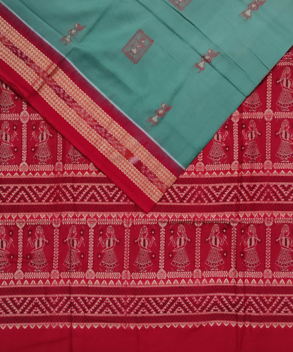 Red moss green cotton handloom bomkai saree – GoSwadeshi