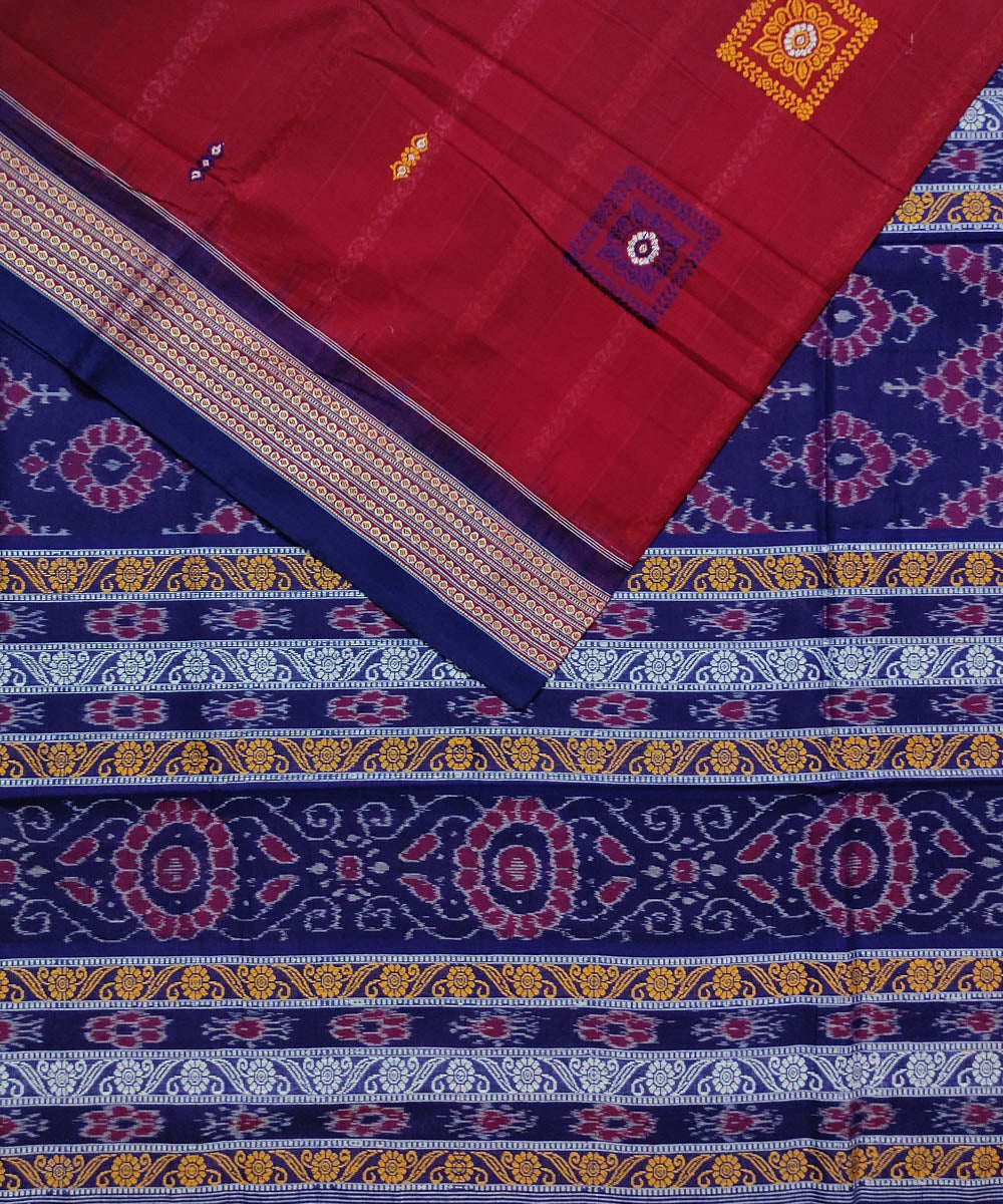 Navy blue brick red cotton handloom bomkai saree – GoSwadeshi