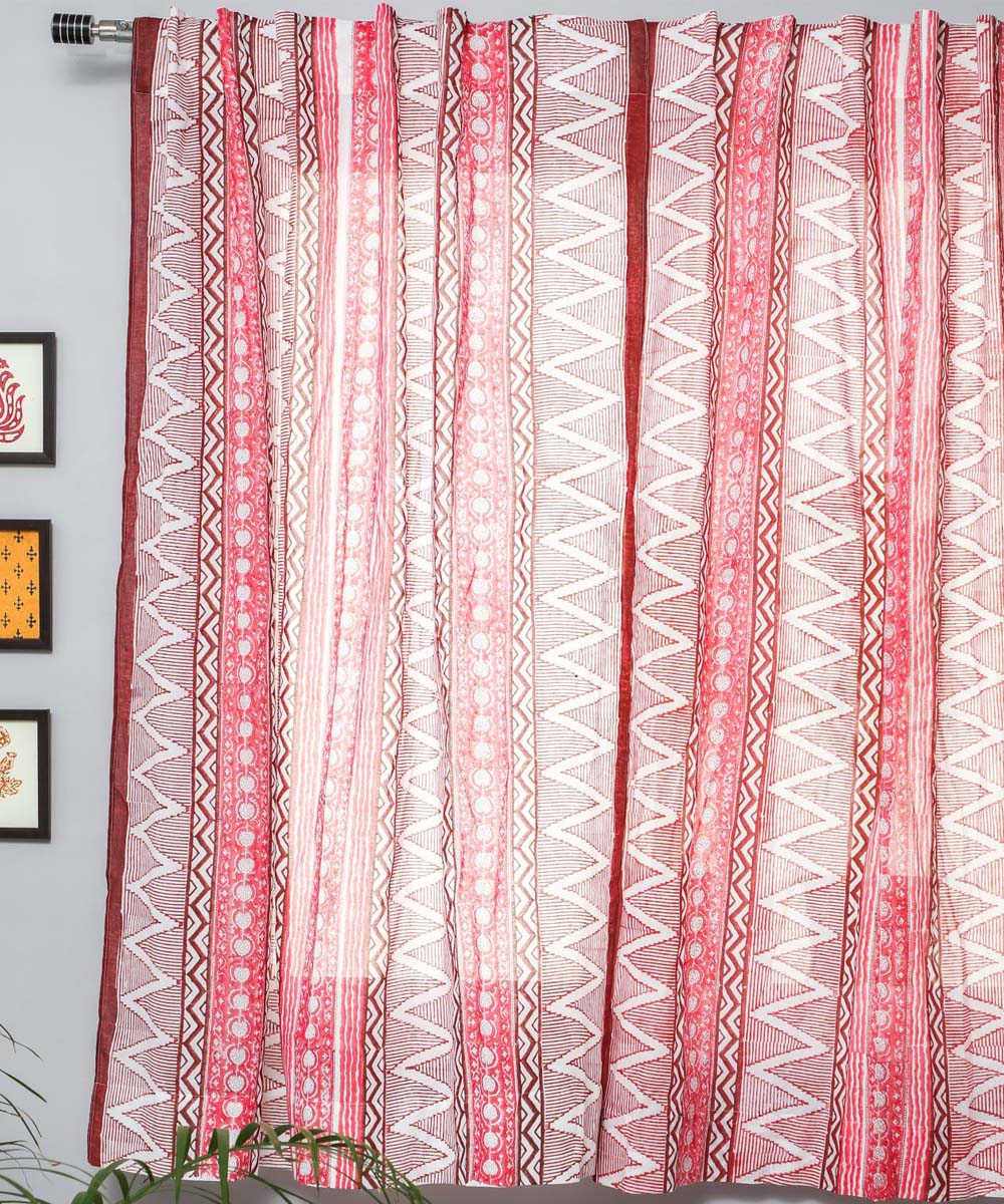 White red hand bloack printed cotton sanganeri window curtain – GoSwadeshi