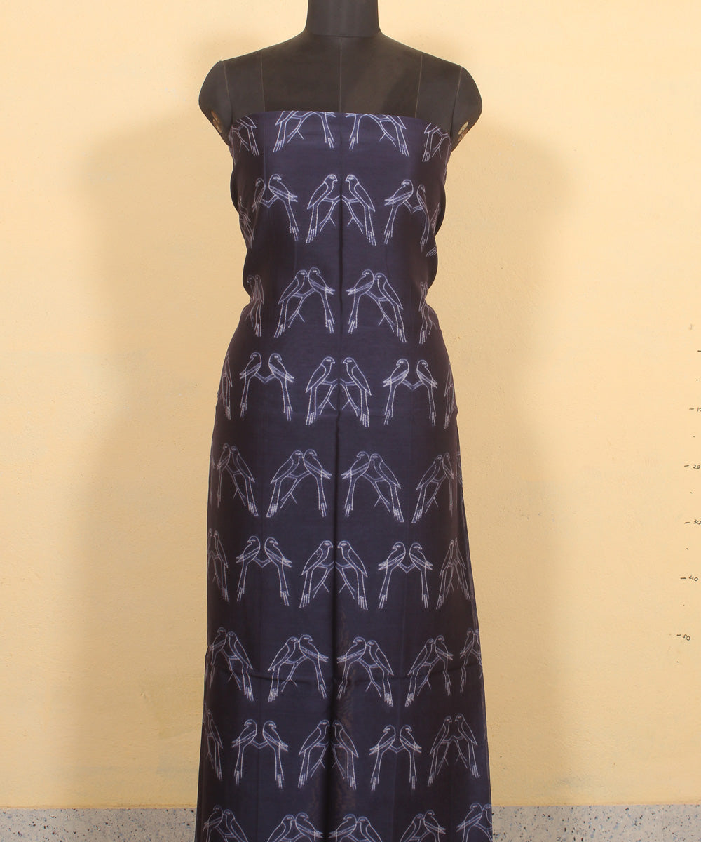 Navy blue shibori handwoven cotton silk kurta material – GoSwadeshi