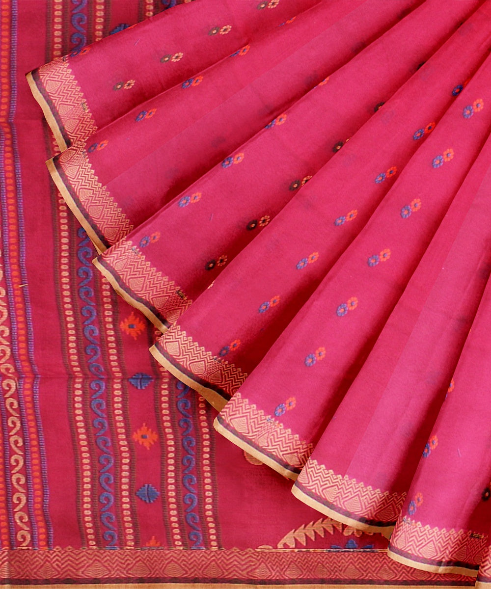 Magenta cream bengal cotton handloom saree – GoSwadeshi
