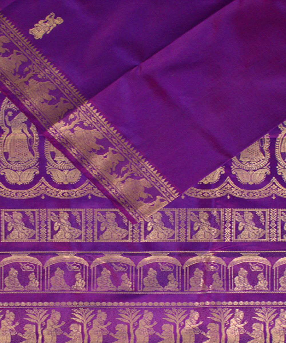 Purple blue handwoven silk baluchari saree – GoSwadeshi