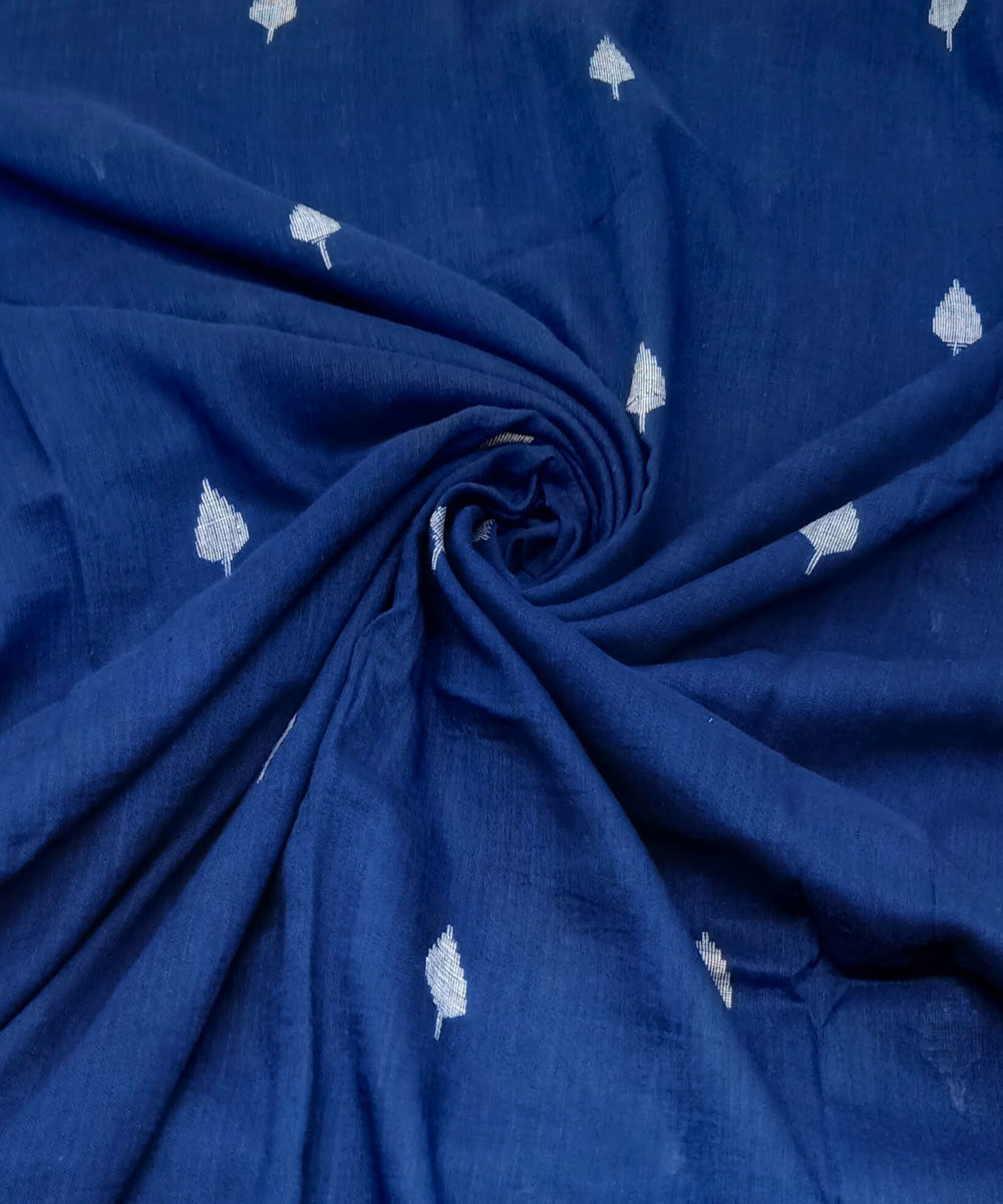 Navy blue white motifs handwoven cotton jamdani fabric – GoSwadeshi