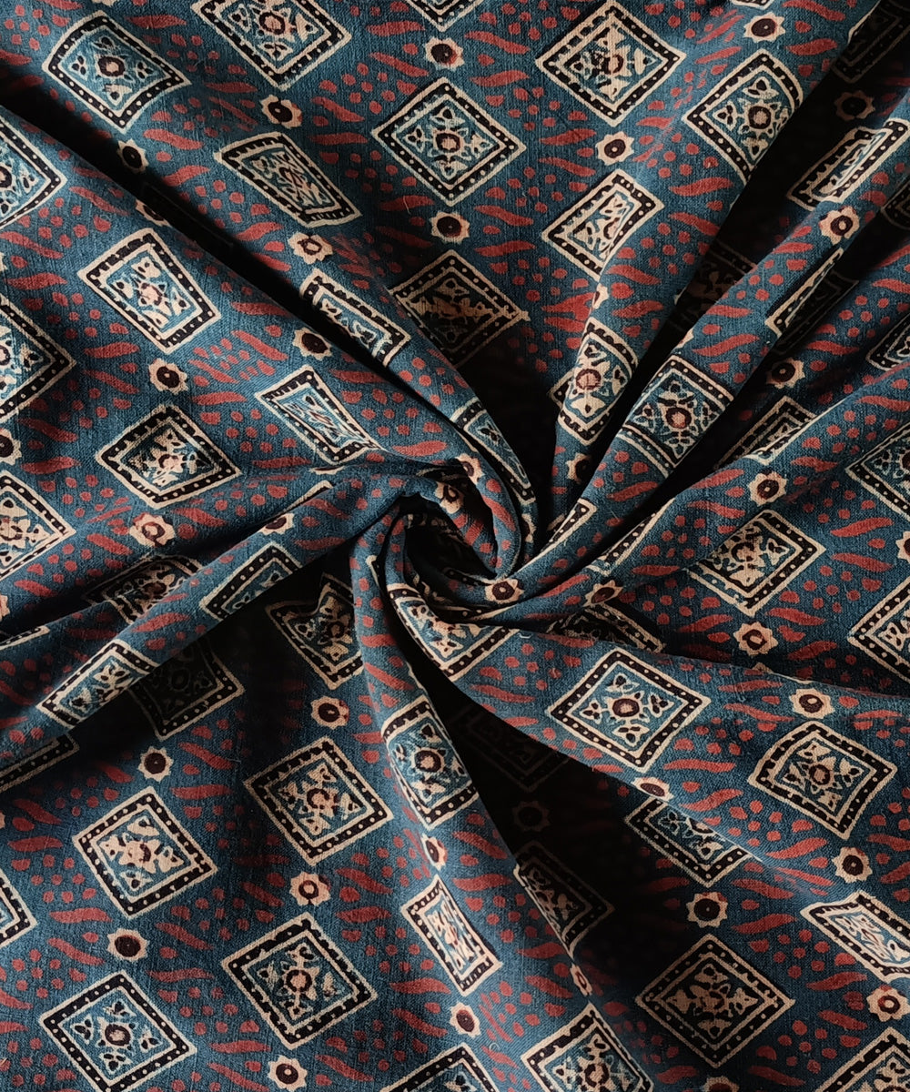 2.5m blue black red handspun handwoven cotton ajrakh kurta material ...