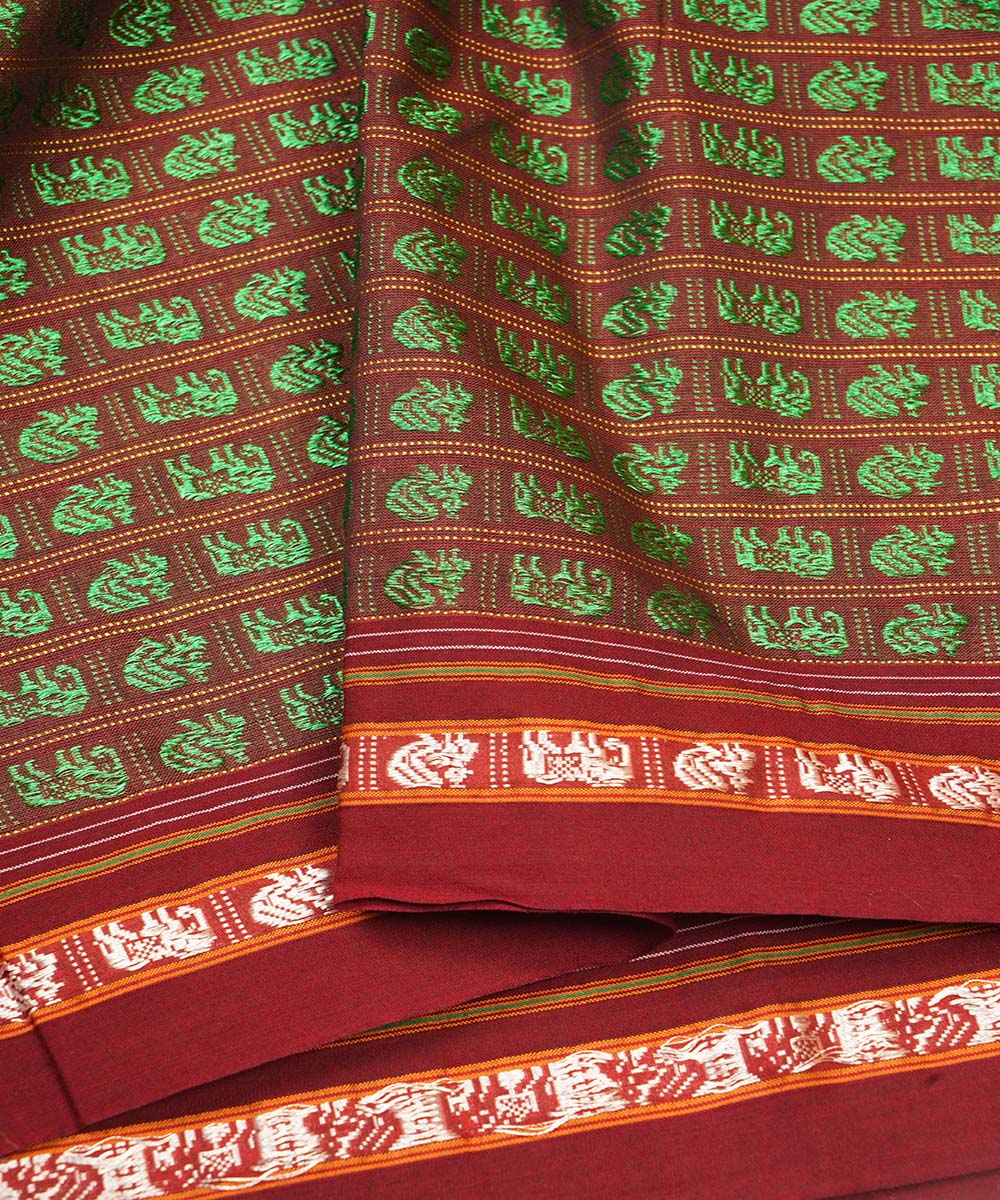 Maroon green handwoven cotton art silk khana fabrics – GoSwadeshi