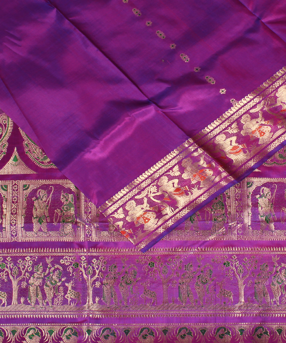 Purple pink handwoven silk baluchari saree – GoSwadeshi
