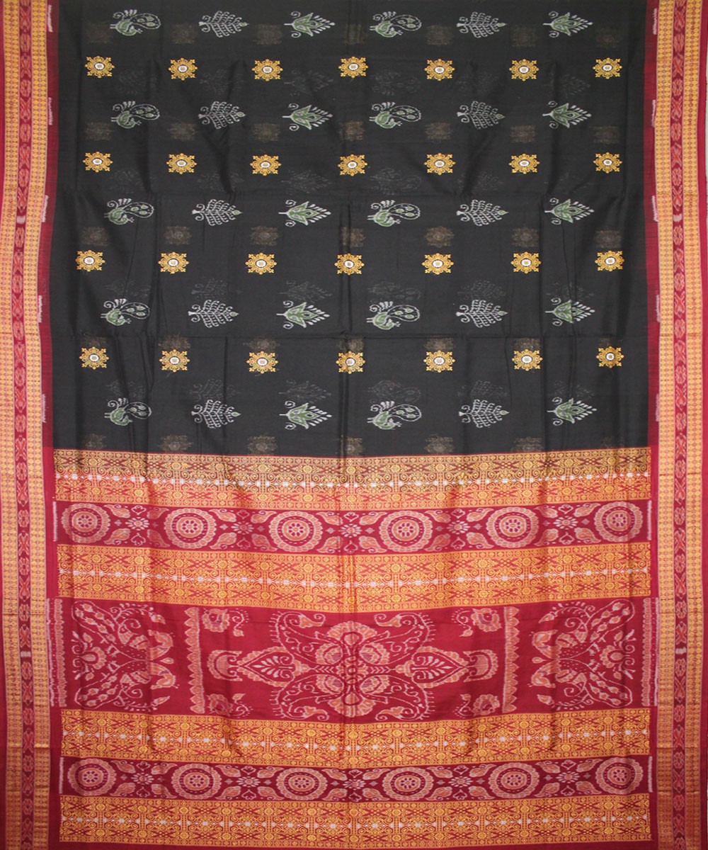 Handwoven Bomkai Cotton Saree in Black and Maroon – GoSwadeshi