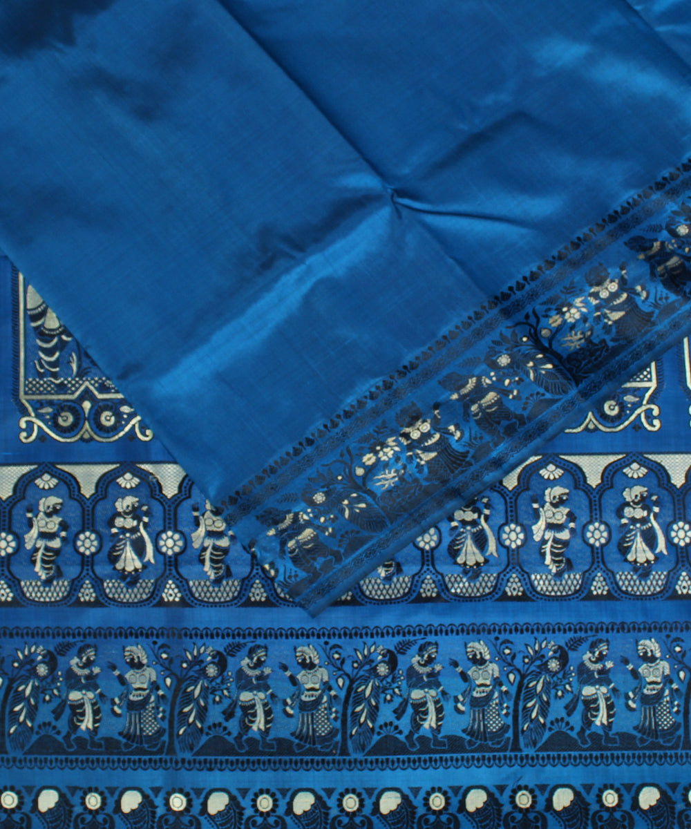 Dark blue black handwoven silk baluchari saree – GoSwadeshi