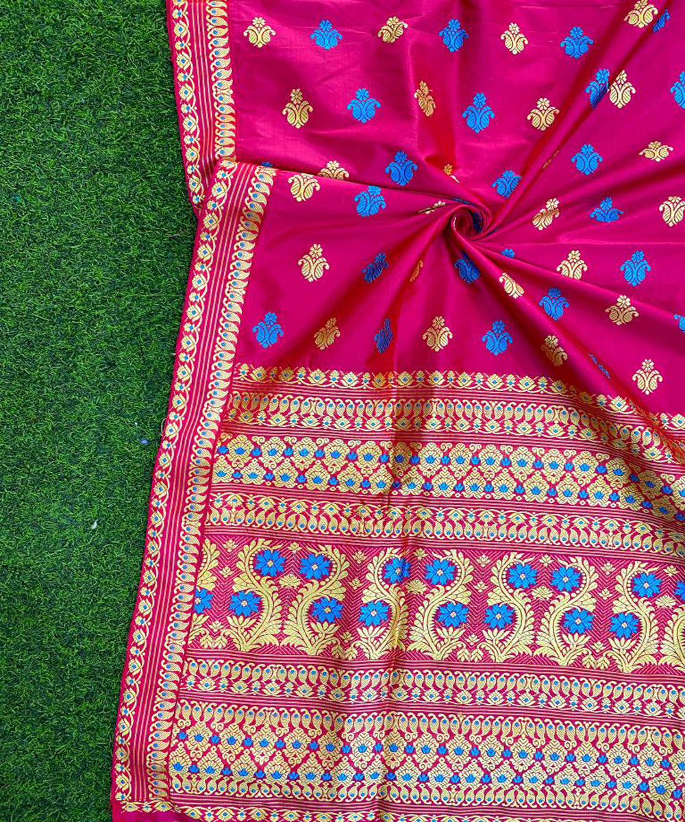 Pink handwoven paat mulberry silk assam saree – GoSwadeshi