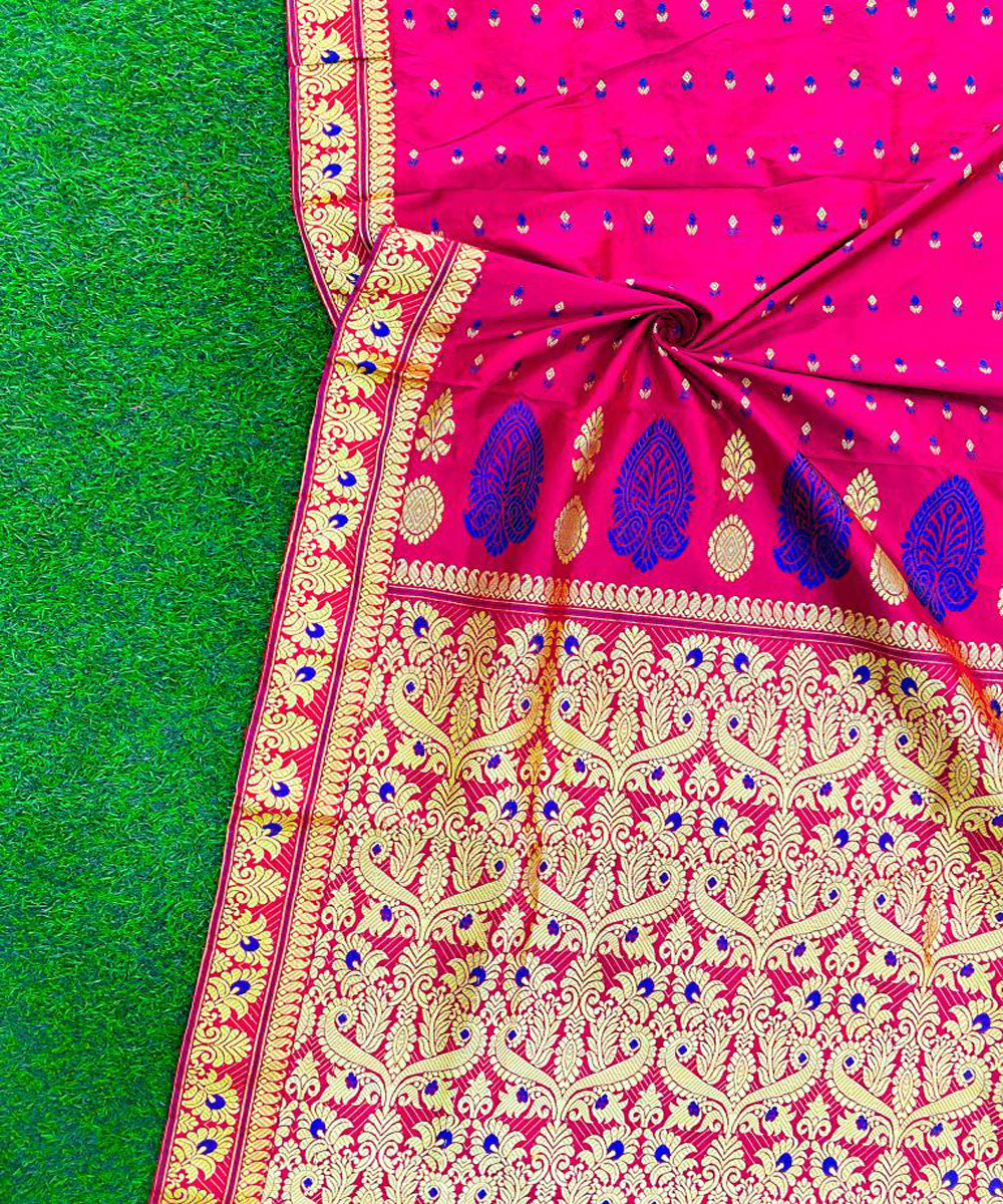 Pink blue handwoven paat mulberry silk assam saree – GoSwadeshi