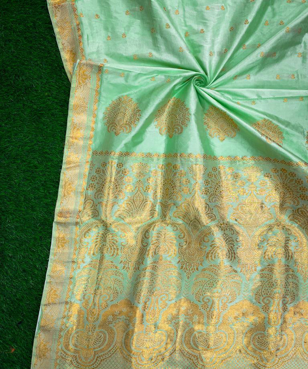 Light green handwoven paat mulberry silk assam saree – GoSwadeshi