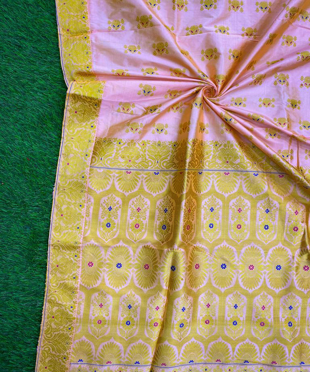 Peach golden handwoven paat mulberry silk assam saree – GoSwadeshi