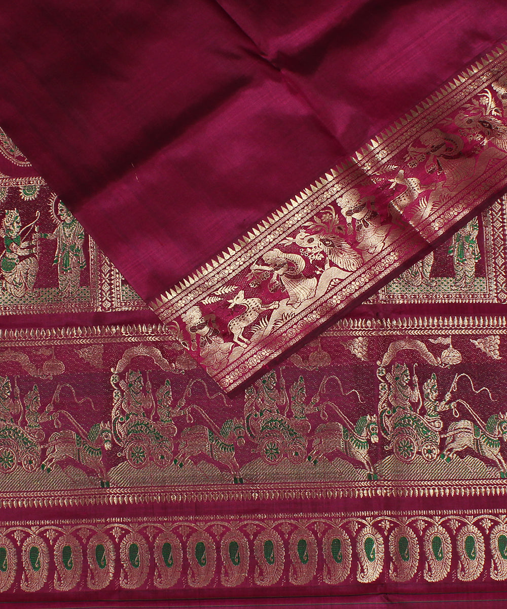 Purple handwoven silk swarnachari baluchari saree – GoSwadeshi