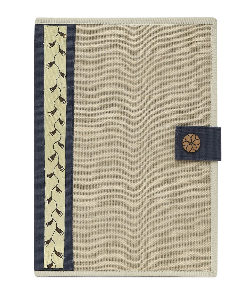 Navy blue beige hand printed canvas folder – GoSwadeshi