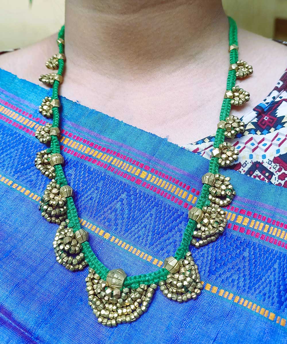 Lime green handcrafted dokra necklace – GoSwadeshi