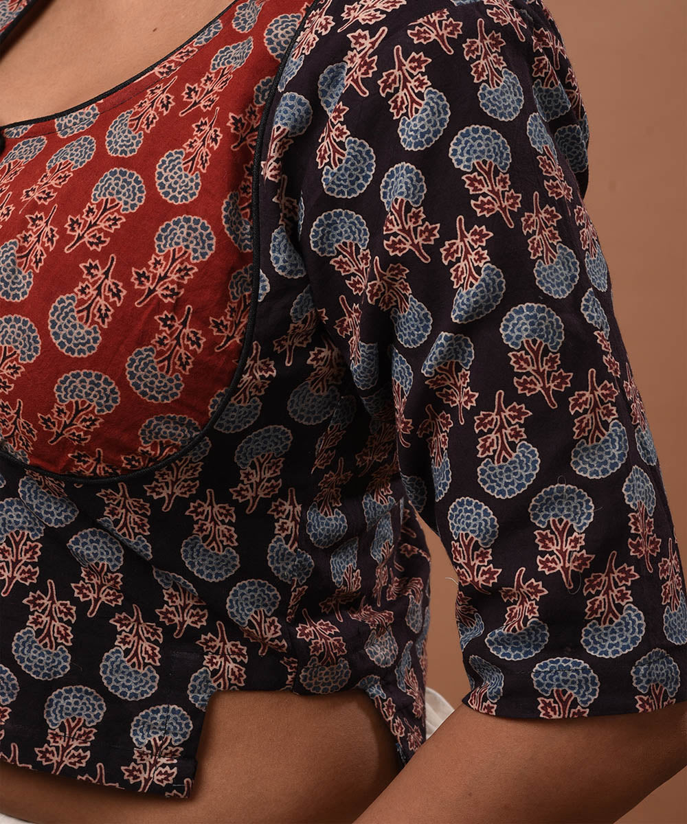 Black red ajrakh hand block printed blouse – GoSwadeshi
