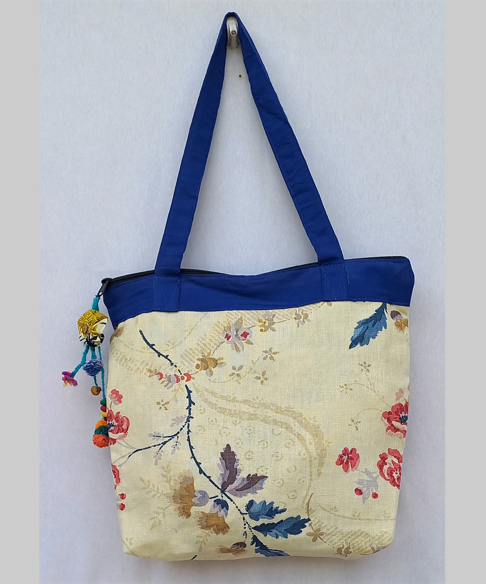 Offwhite blue handcrafted canvas jhola bag – GoSwadeshi