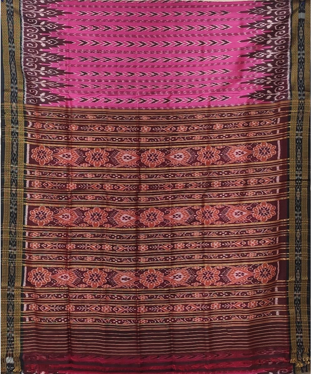 Pink handwoven kumbha border dhanpatri design silk khandua saree ...