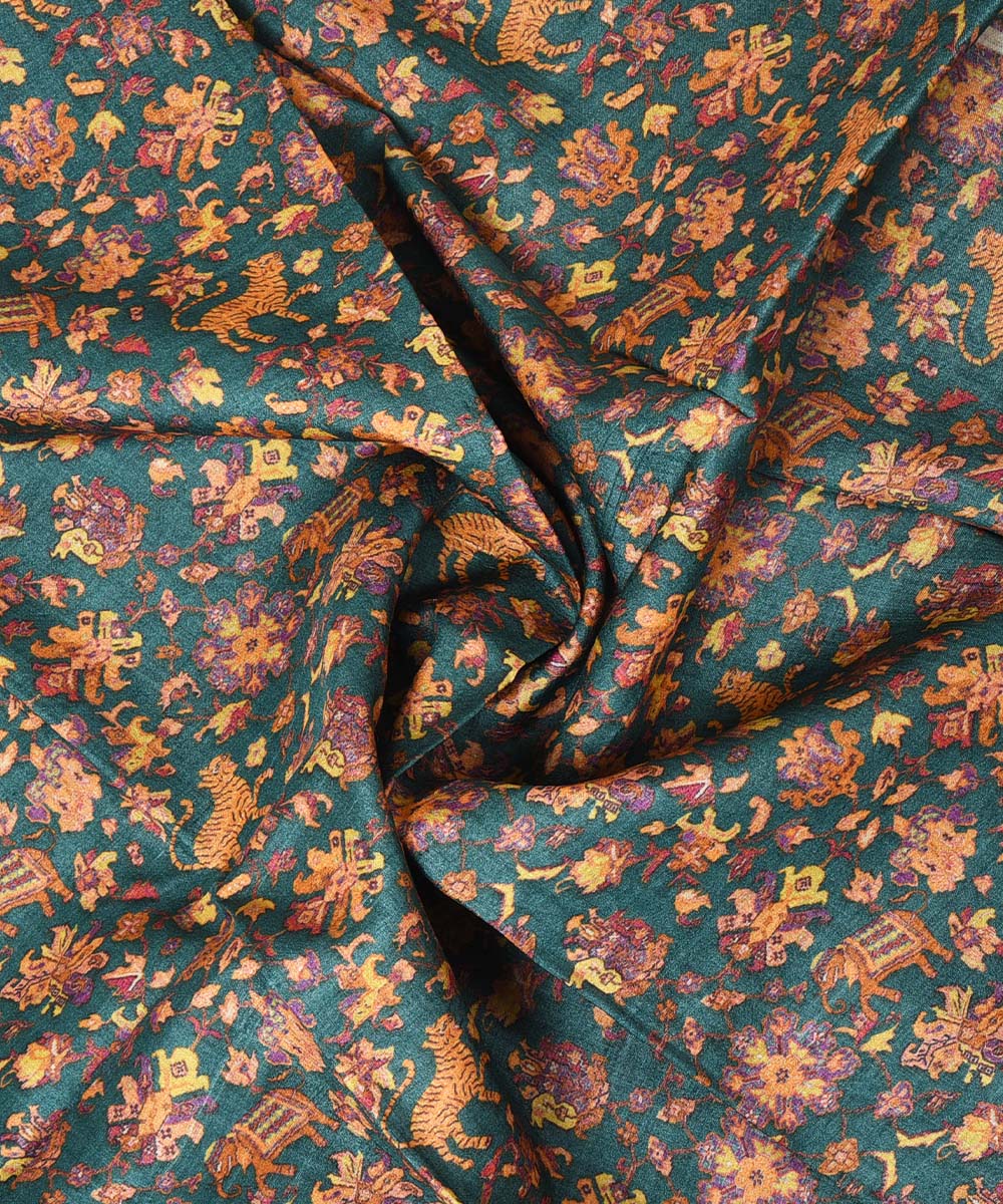 3m Dark green handwoven and printed tussar silk kurta material – GoSwadeshi