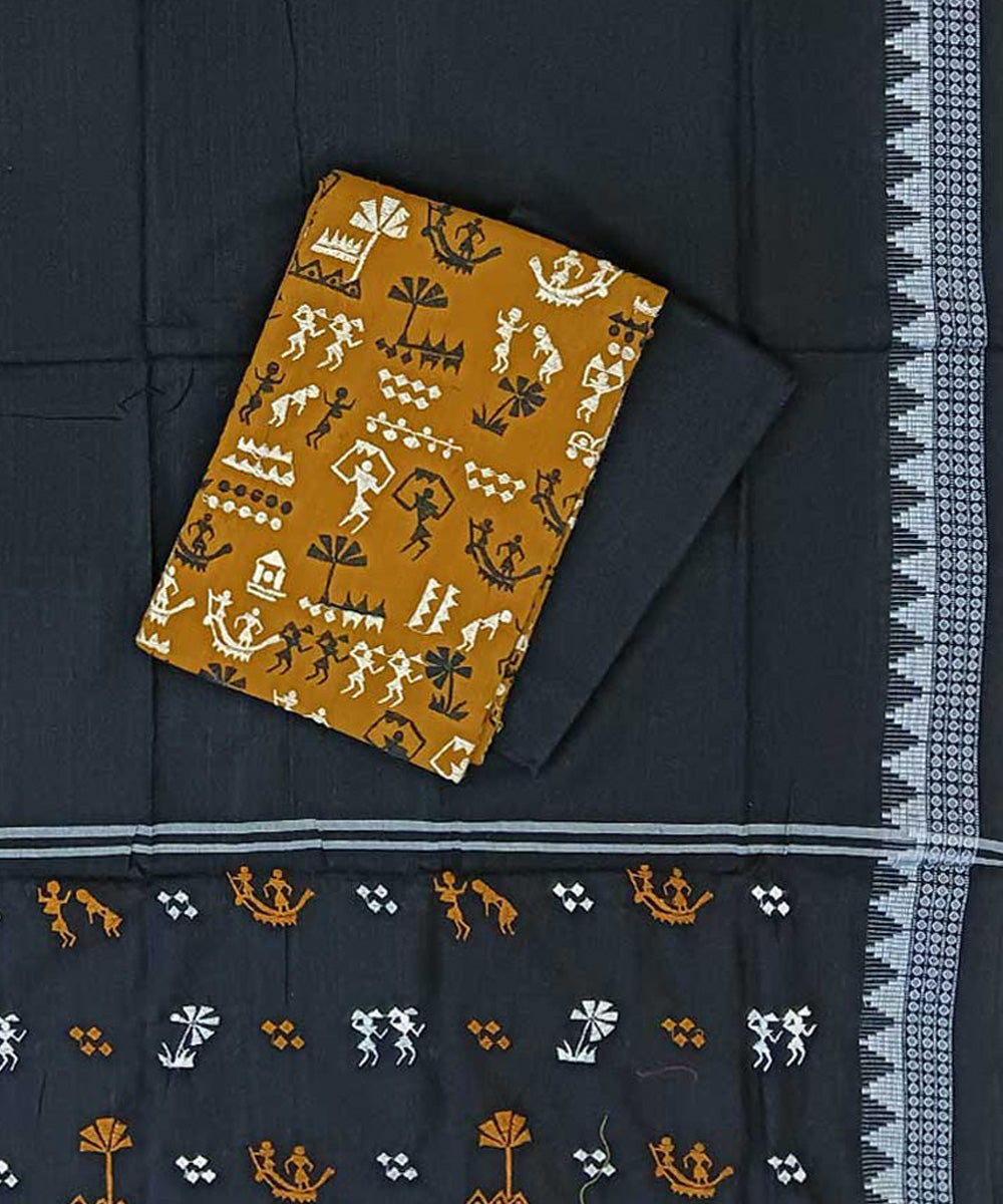 Mustard and black tribal design handwoven bomkai dress set – GoSwadeshi